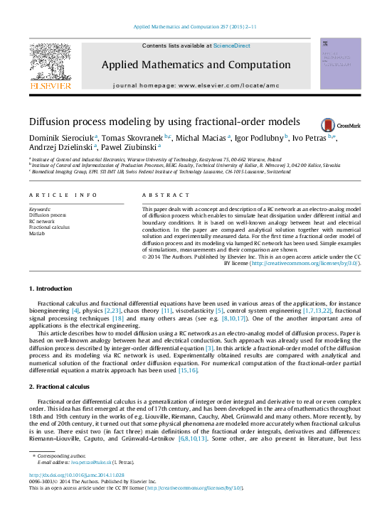 Pdf Diffusion Process Modeling By Using Fractional Order Models Andrzej Dzieliński