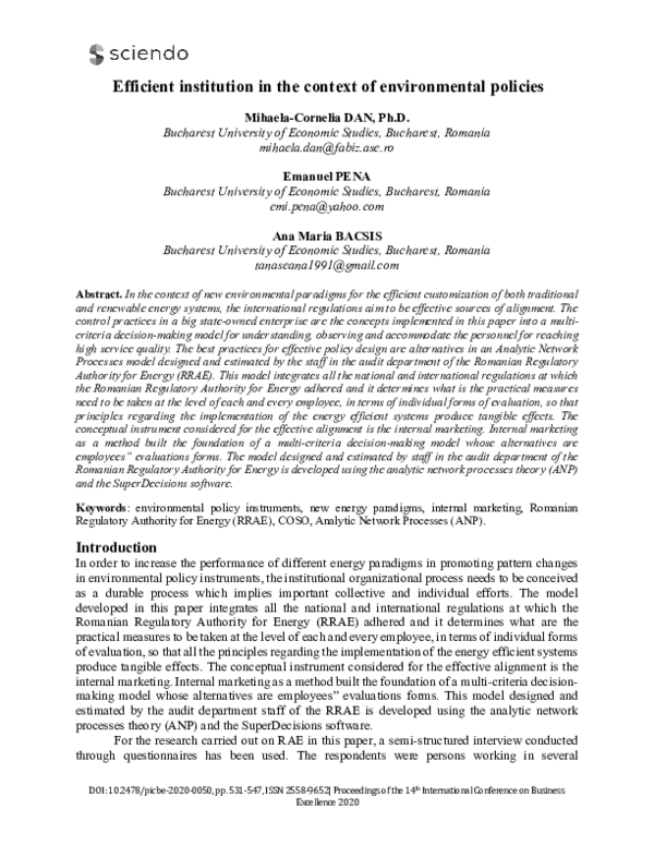 (PDF) Multi-Criteria Model for Energy Policy Design (PDF) Multi-Criteria Model for Energy Policy Design