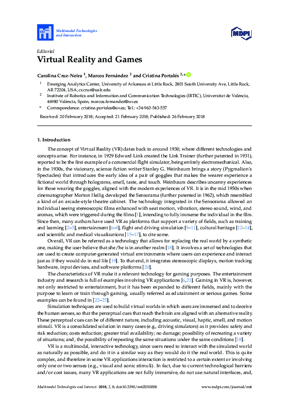 (PDF) Virtual Reality and Games