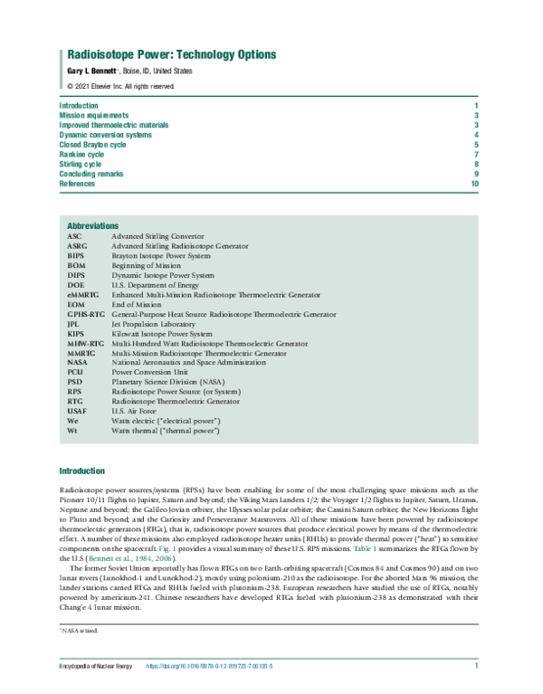 (PDF) Radioisotope Power: Technology Options