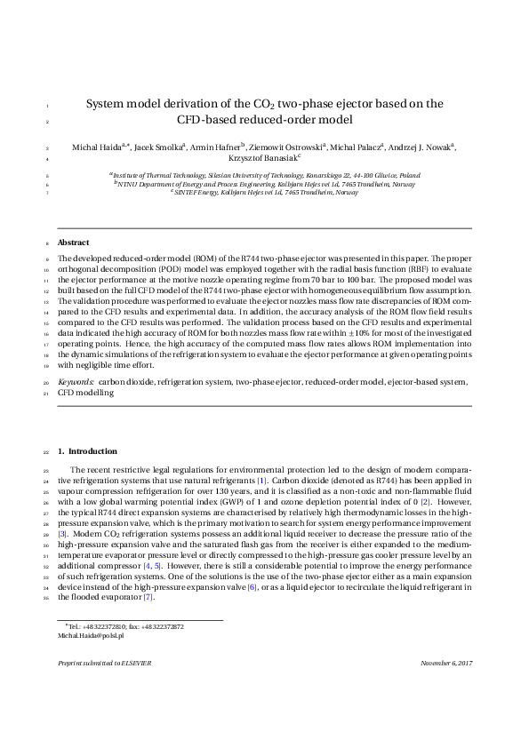 (PDF) System model derivation of the CO2 two-phase ejector based on the CFD-based reduced-order ...