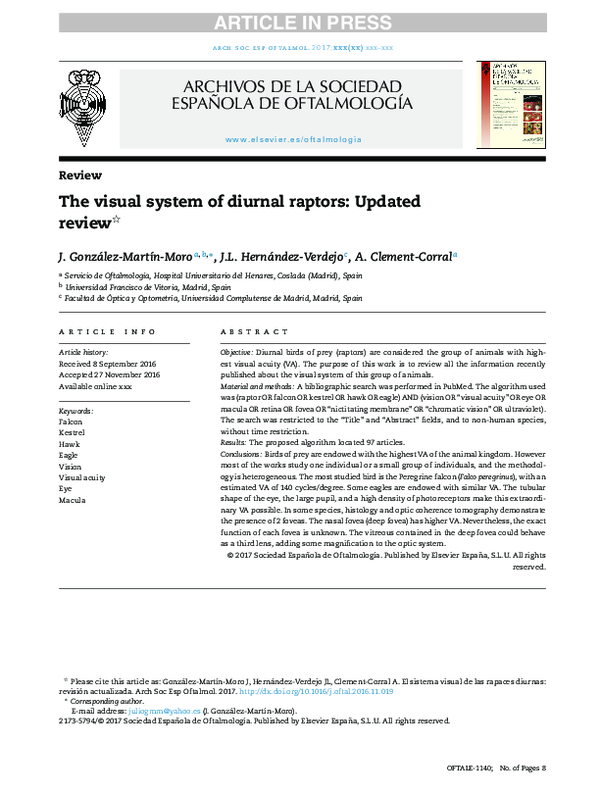 (PDF) The visual system of diurnal raptors: Updated review