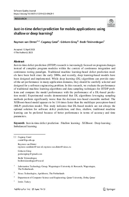 (PDF) Just-in-time defect prediction for mobile applications: using shallow or deep learning?