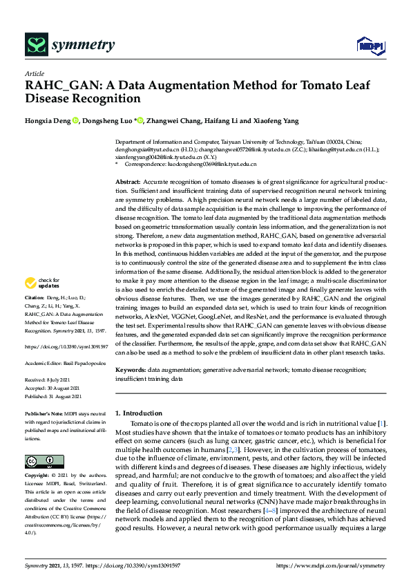 (PDF) RAHC_GAN: A Data Augmentation Method for Tomato Leaf Disease ...