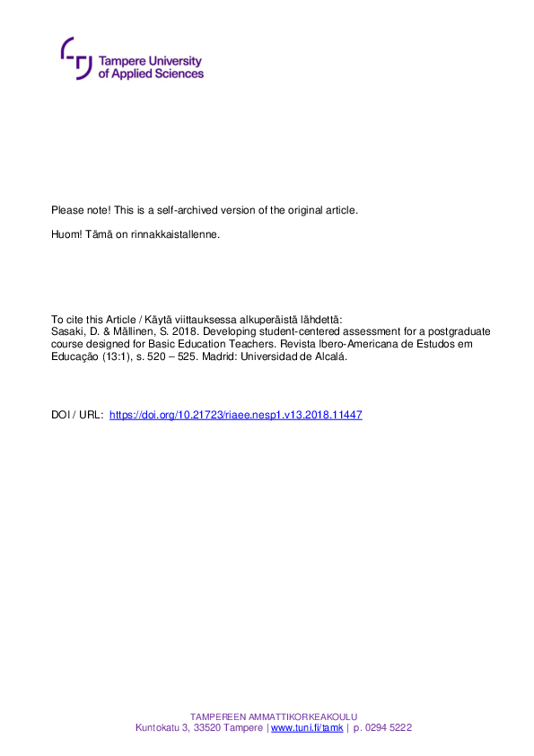 (PDF) Developing student-centered assessment for a postgraduate course ...