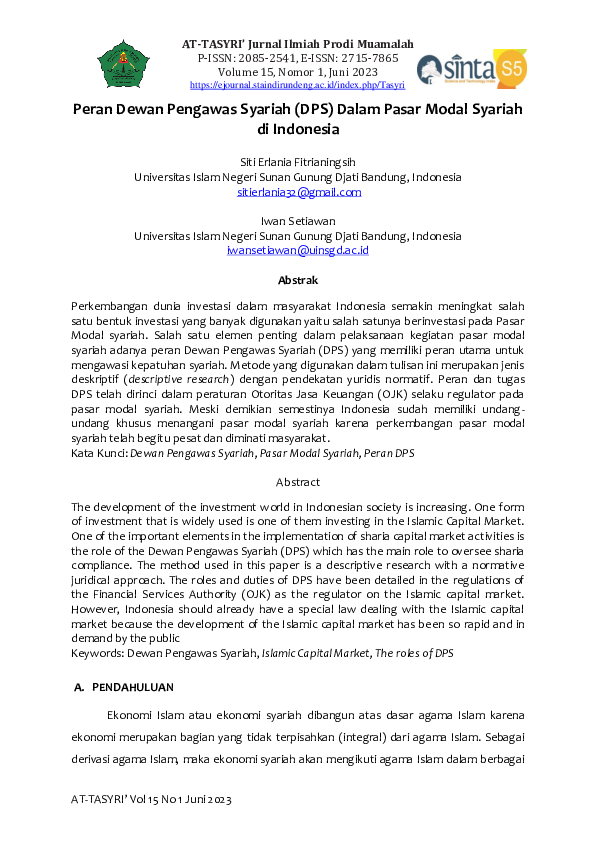 (PDF) Peran Dewan Pengawas Syariah (DPS) Dalam Pasar Modal Syariah di ...