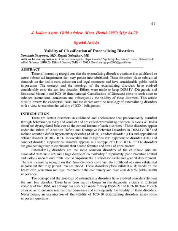(PDF) Validity of Classification of Externalizing Disorders