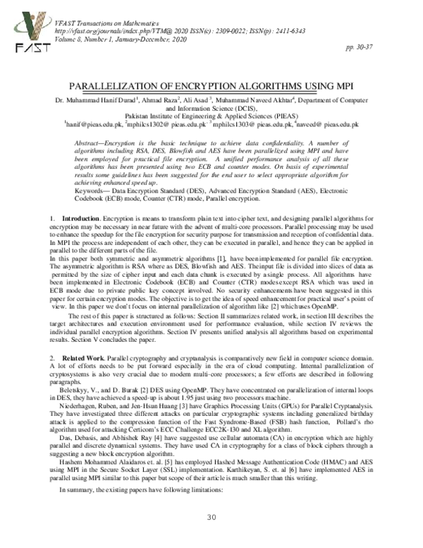 (PDF) Parallelization of Encryption Algorithms using MPI