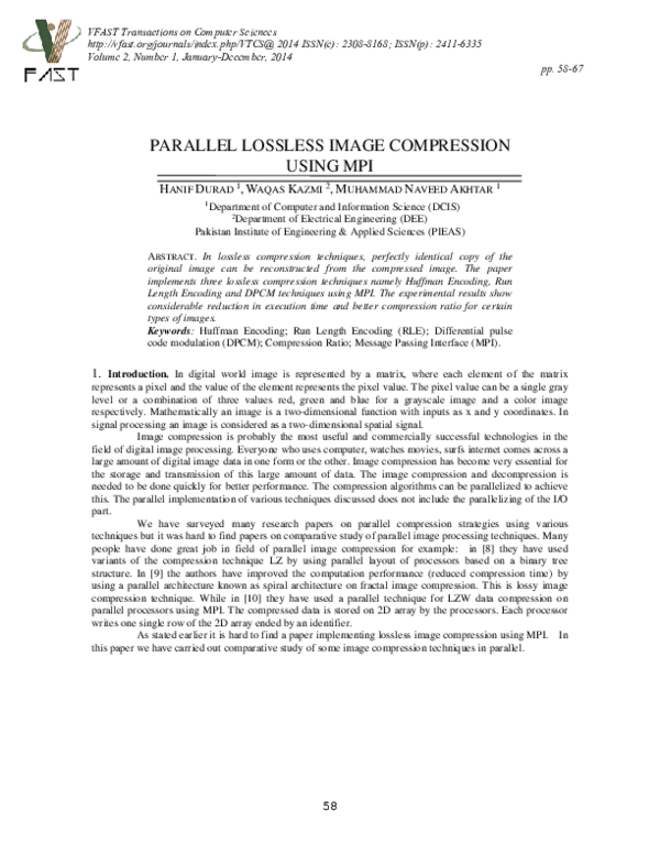 (PDF) Parallel Lossless Image Compression Using Mpi (PDF) Parallel Lossless Image Compression Using Mpi
