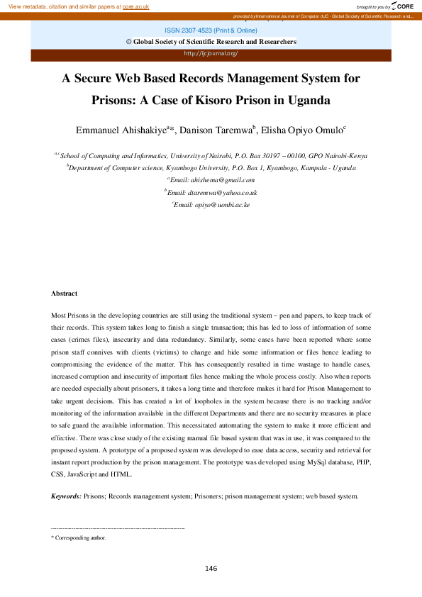 (PDF) A Secure Web Based Records Management System for Prisons: A Case of Kisoro Prison in Uganda