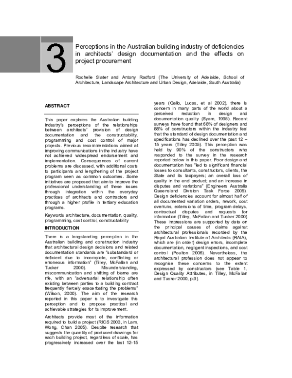 (PDF) Perceptions in the Australian Building Industry of Deficiencies ...