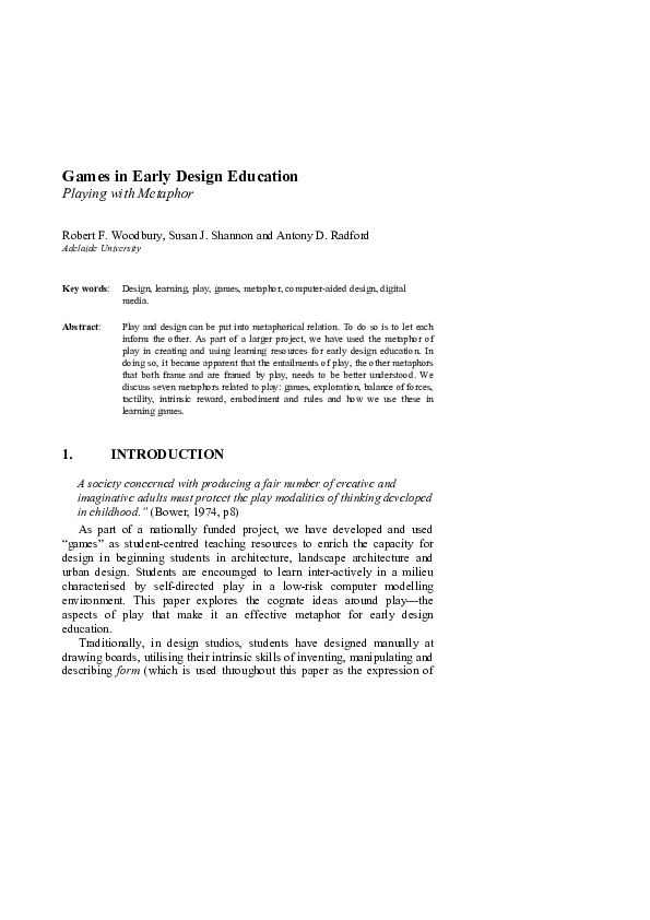 (PDF) Games in Early Design Education