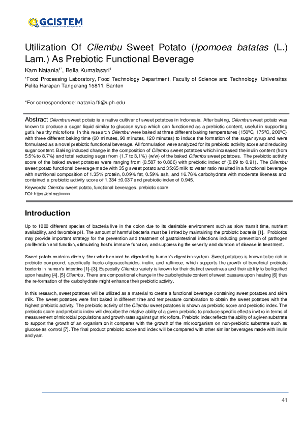 (PDF) Utilization Of Cilembu Sweet Potato (Ipomoea batatas (L.) Lam.) As Prebiotic Functional ...