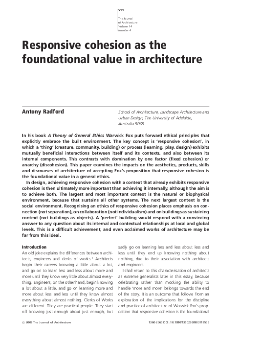 (PDF) Responsive cohesion as the foundational value in architecture