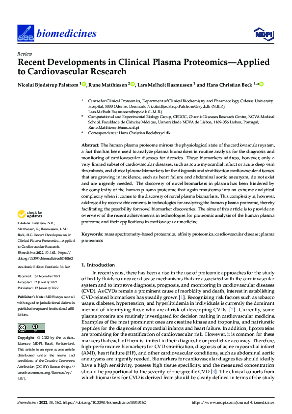 (PDF) Recent Developments in Clinical Plasma Proteomics—Applied to Cardiovascular Research