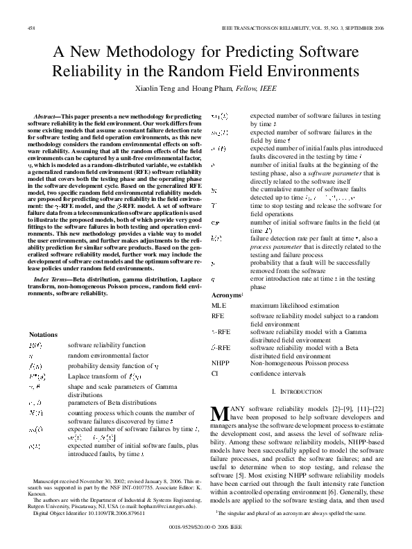 Pdf Predicting Software Reliability In Random Field Environments