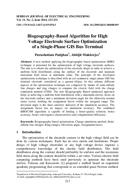 Pdf Biogeography Based Algorithm For High Voltage Electrode Surface 3522