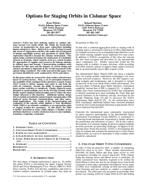 (PDF) Options for staging orbits in cislunar space