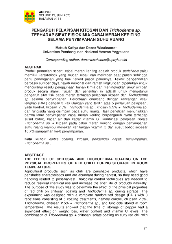 (PDF) Pengaruh Pelapisan Kitosan Dan Trichoderma Terhadap Sifat ...