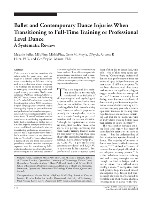 (PDF) Ballet and Contemporary Dance Injuries When Transitioning to Full ...