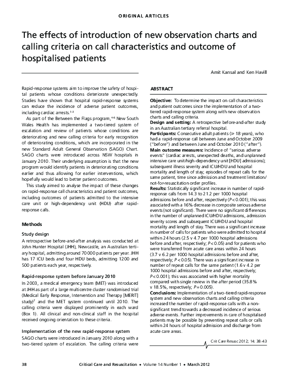 (PDF) The effects of introduction of new observation charts and calling criteria on call ...