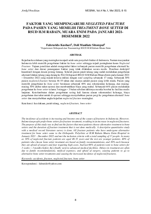 (PDF) Faktor yang mempengaruhi Negleted Fracture pada pasien yang ...
