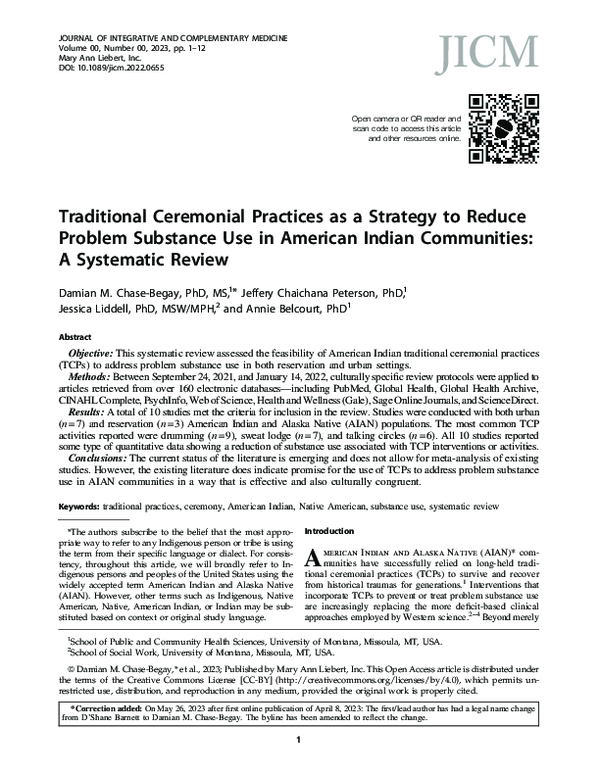 (PDF) Traditional Ceremonial Practices as a Strategy to Reduce Problem ...