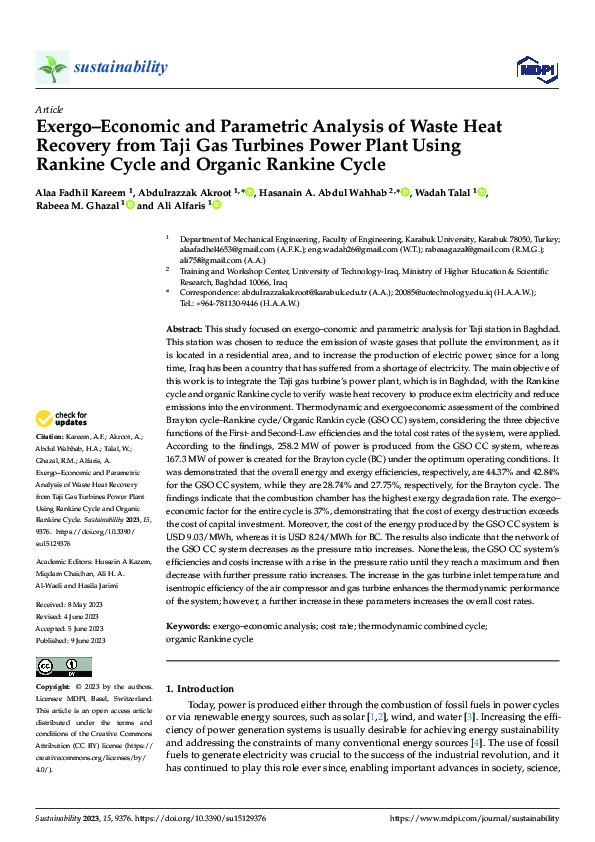 (PDF) Exergo–Economic and Parametric Analysis of Waste Heat Recovery from Taji Gas Turbines ...