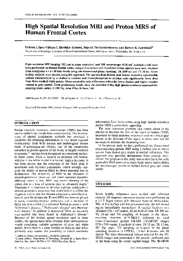 (PDF) High spatial resolution MRI and proton MRS of human frontal cortex