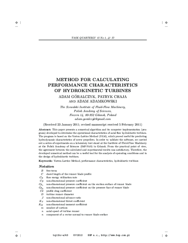 (PDF) Method for Calculating Performance Characteristics of Hydrokinetic Turbines