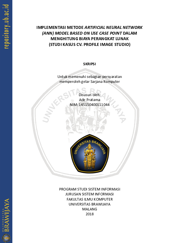 Pdf Implementasi Metode Artificial Neural Network Ann Model Basedon Use Case Point Dalam