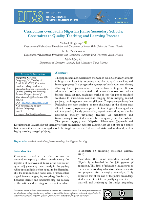 (PDF) Curriculum overload in Nigerian Junior Secondary Schools ...