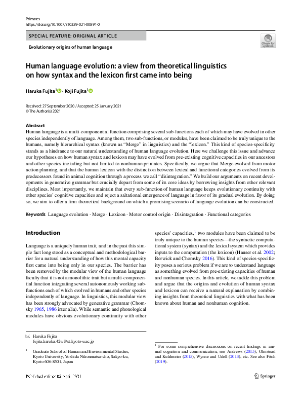 (PDF) Human language evolution: a view from theoretical linguistics on how syntax and the ...