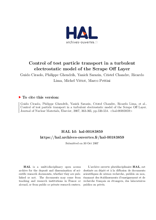 (PDF) Controloftestparticletransportinaturbulentelectrostaticmodelof ...