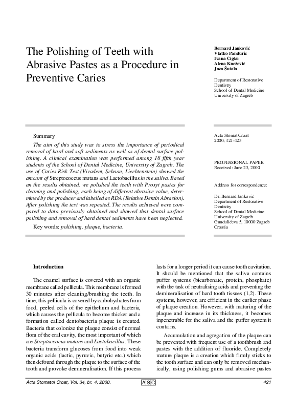 (PDF) The Polishing of Teeth with Abrasive Pastes as a Procedure in ...
