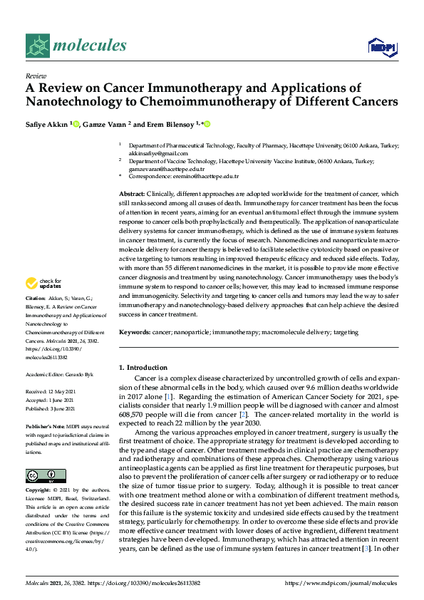 (PDF) A Review on Cancer Immunotherapy and Applications of ...