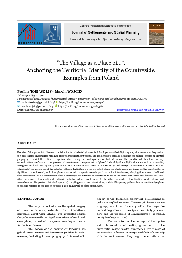 (PDF) “The Village as a Place of…”. Anchoring the Territorial Identity ...
