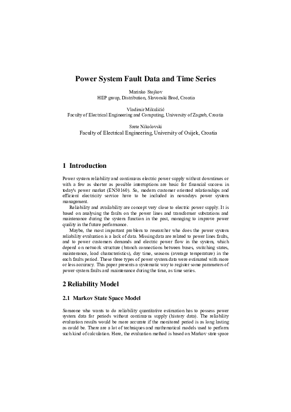 (PDF) Power System Fault Data and Time Series