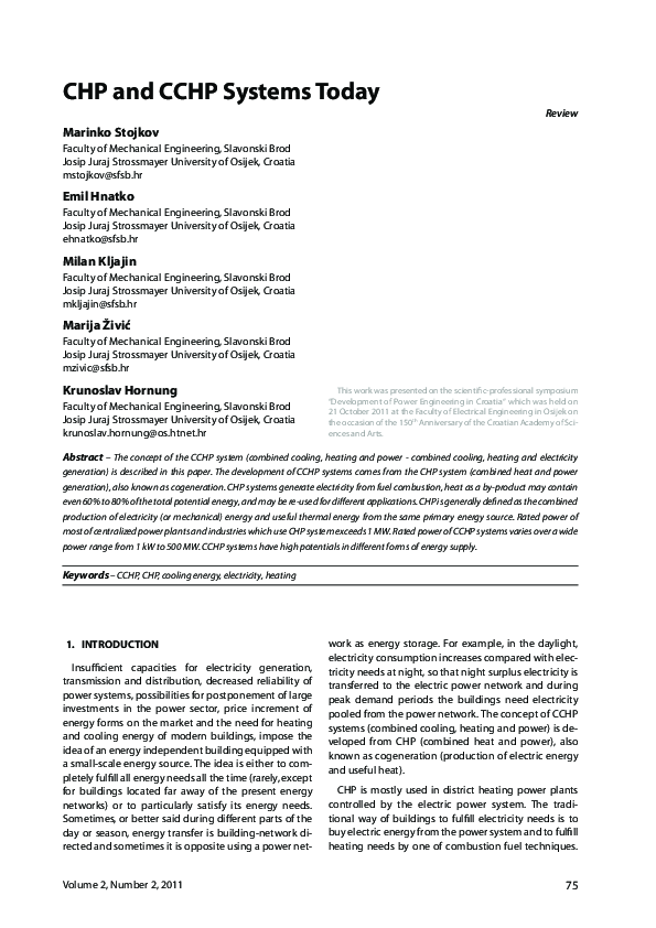 (PDF) CHP and CCHP Systems Today