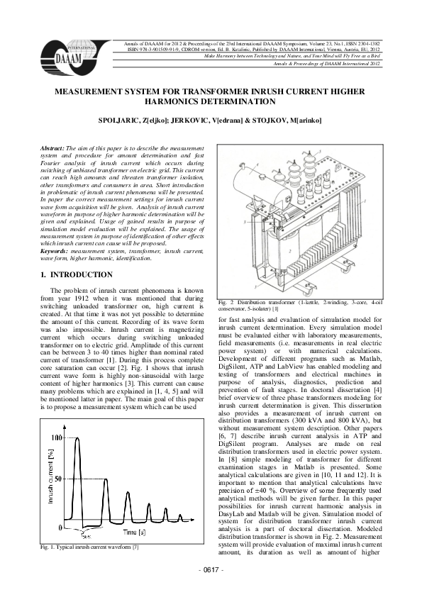 (PDF) Measurement System for Transformer Inrush Current Higher Harmonics Determination