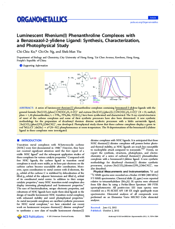 (PDF) Luminescent Rhenium(I) Phenanthroline Complexes with a Benzoxazol ...