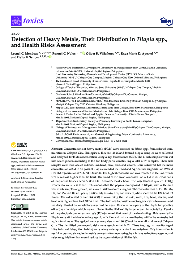 (PDF) Detection of Heavy Metals, Their Distribution in Tilapia spp ...