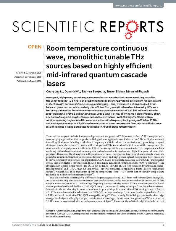 (PDF) Room temperature continuous wave, monolithic tunable THz sources based on highly efficient ...