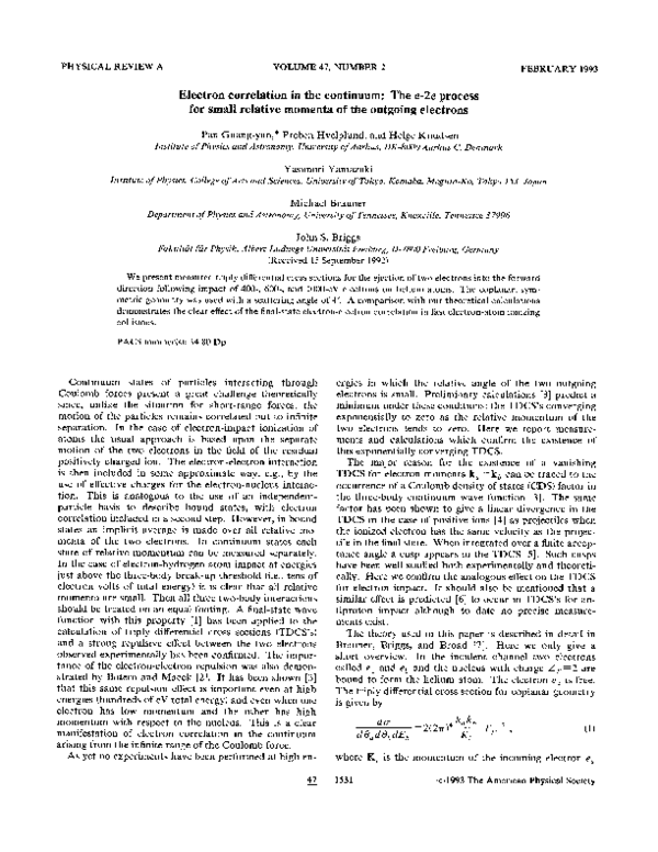 (PDF) Electron correlation in the continuum: Thee-2eprocess for small relative momenta of the ...