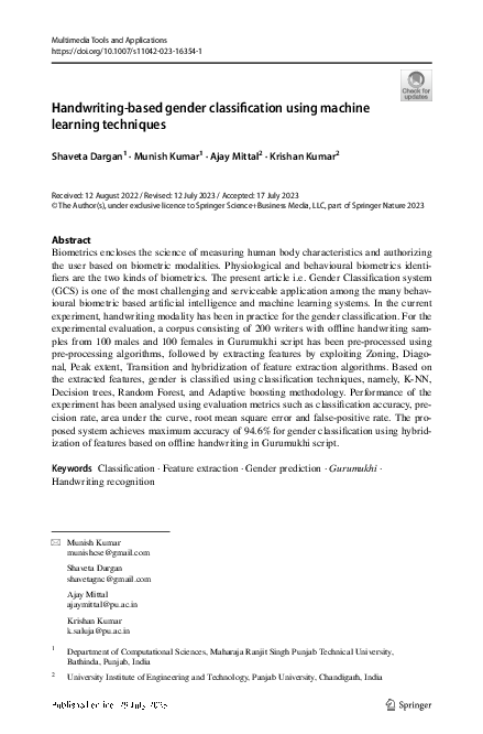 Pdf Handwriting Based Gender Classification Using Machine Learning