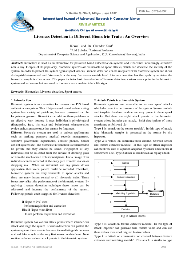 (PDF) Liveness Detection in Different Biometric Traits: An Overview