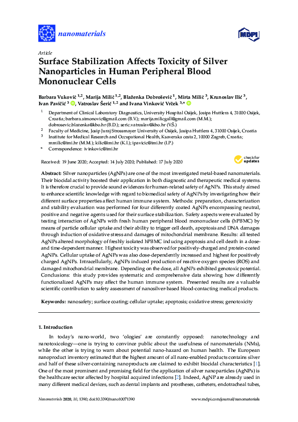 (PDF) Surface Stabilization Affects Toxicity of Silver Nanoparticles in ...