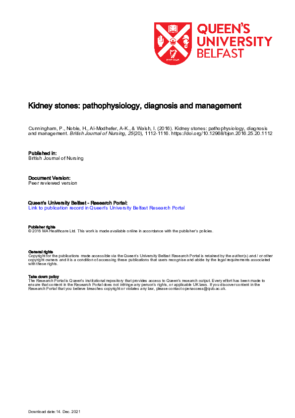(PDF) Kidney stones: pathophysiology, diagnosis and management
