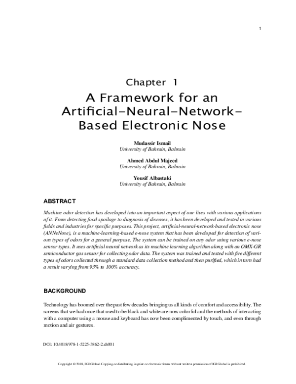 (PDF) A Framework for an Artificial-Neural-Network-Based Electronic Nose