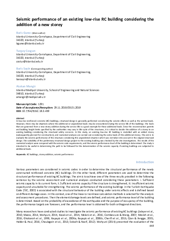 Pdf Seismic Performance Of An Existing Low Rise Rc Building Considering The Addition Of A New